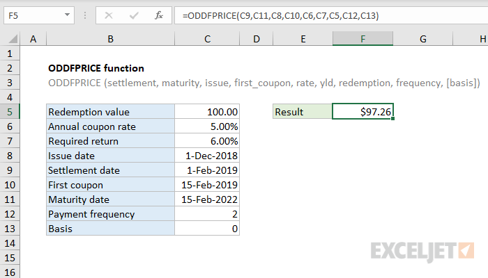 Excel ODDFPRICE function | Exceljet